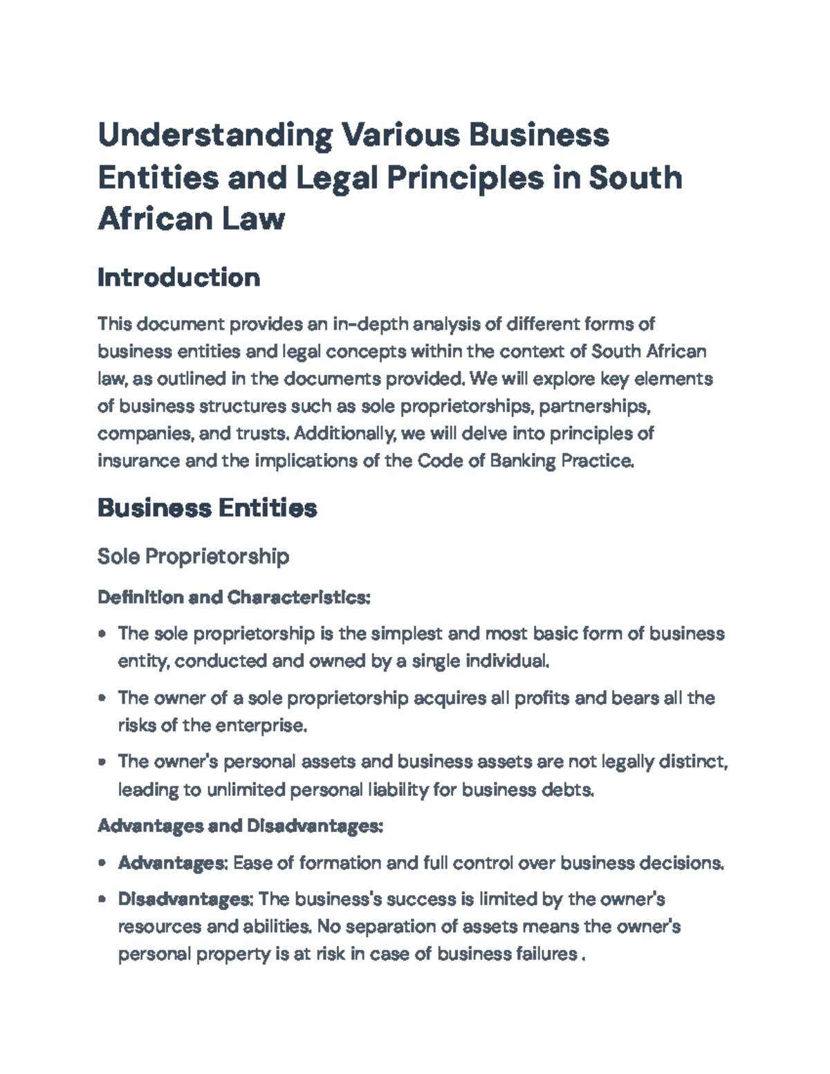 Understanding Business Entities and Legal Principles in SA Law ...