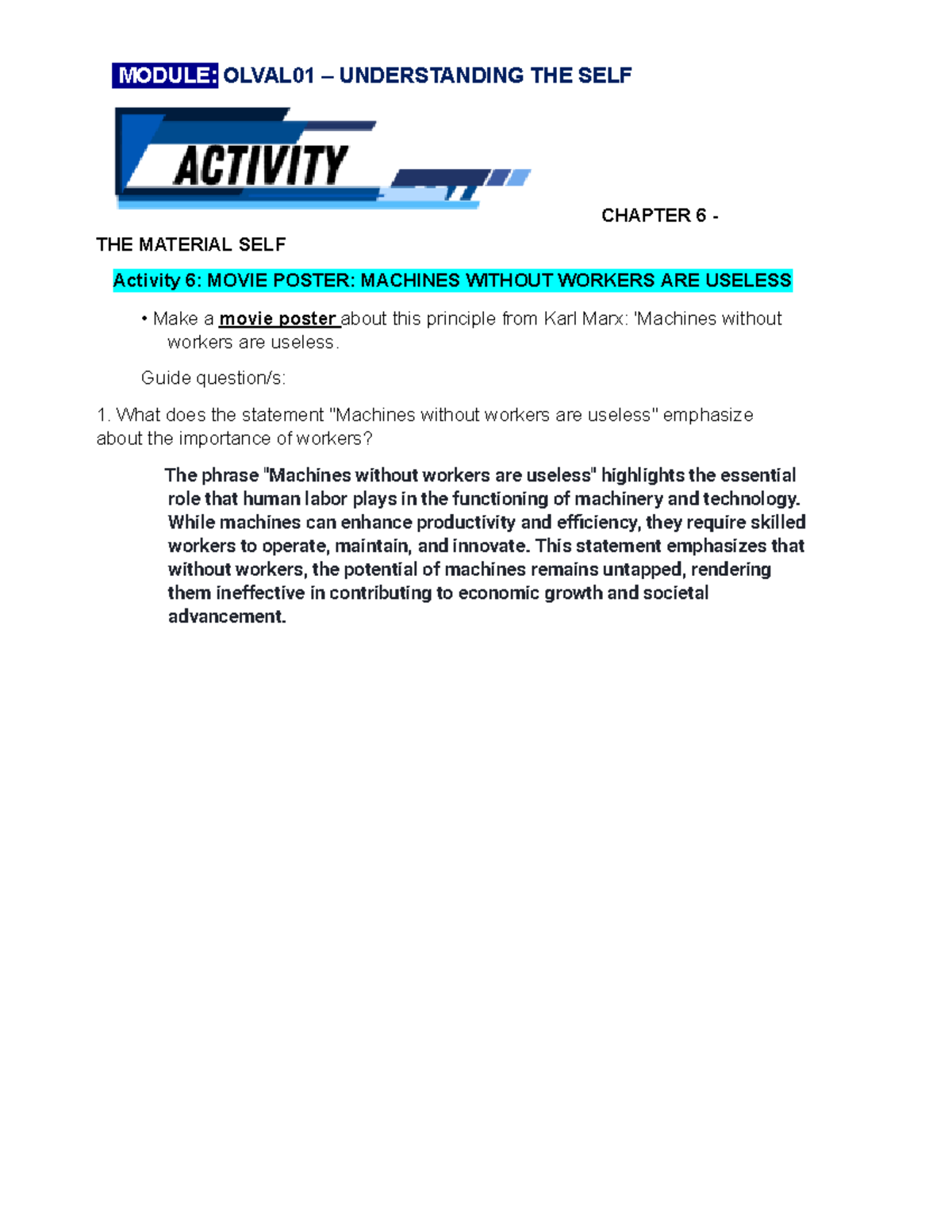 OLVAL01 Understanding the Self: Chapter 6 Activity 6 Movie Poster - Studocu