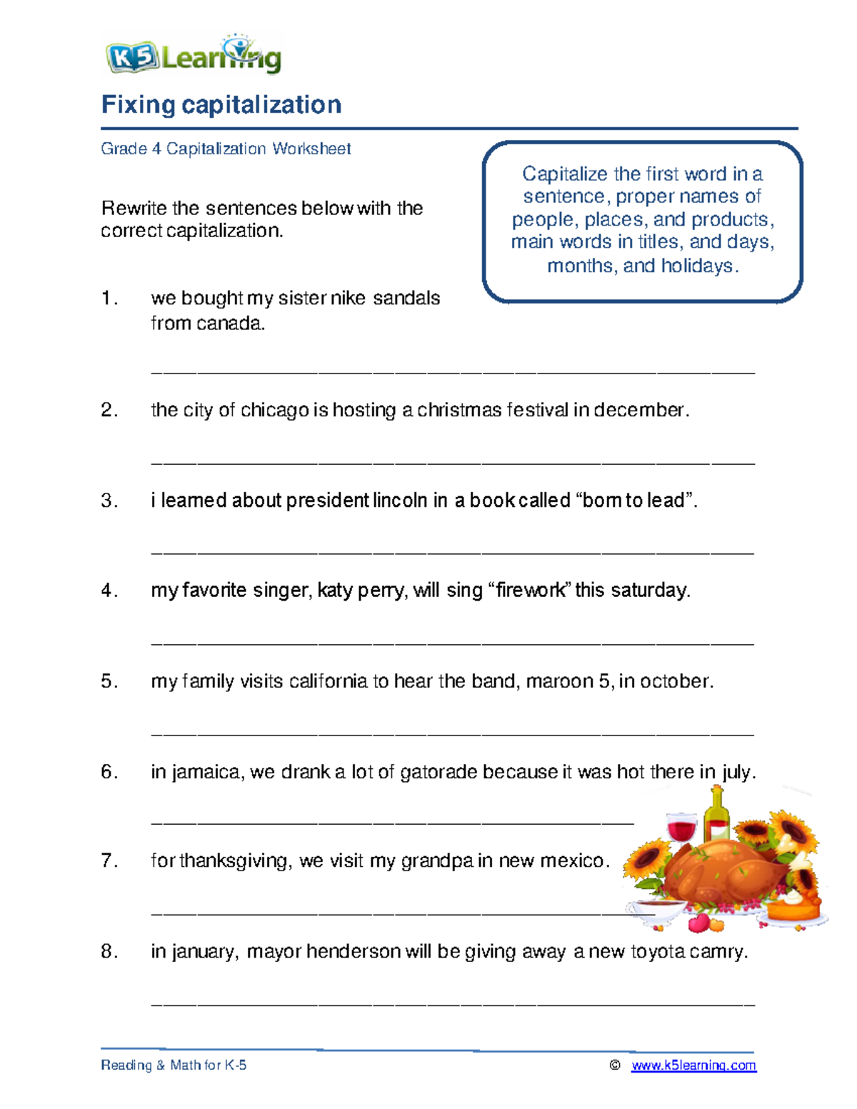 Grade 4 fixing capitalization a - Fixing capitalization Grade 4 ...