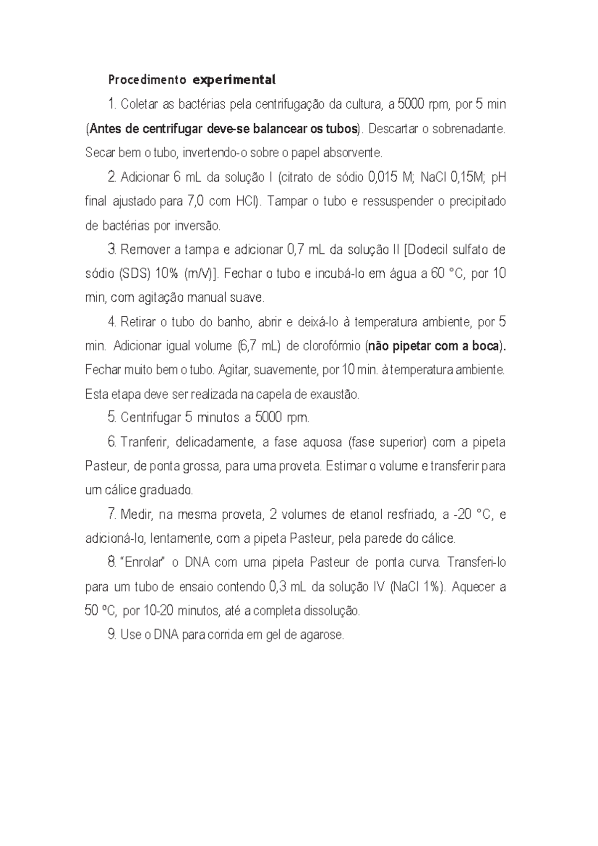 Procedimento Experimental: Extração de DNA - Aula Prática - Studocu
