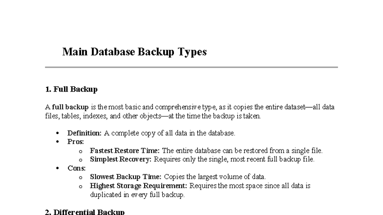 💾 Database Backup Types: Full, Differential & Incremental - Studocu