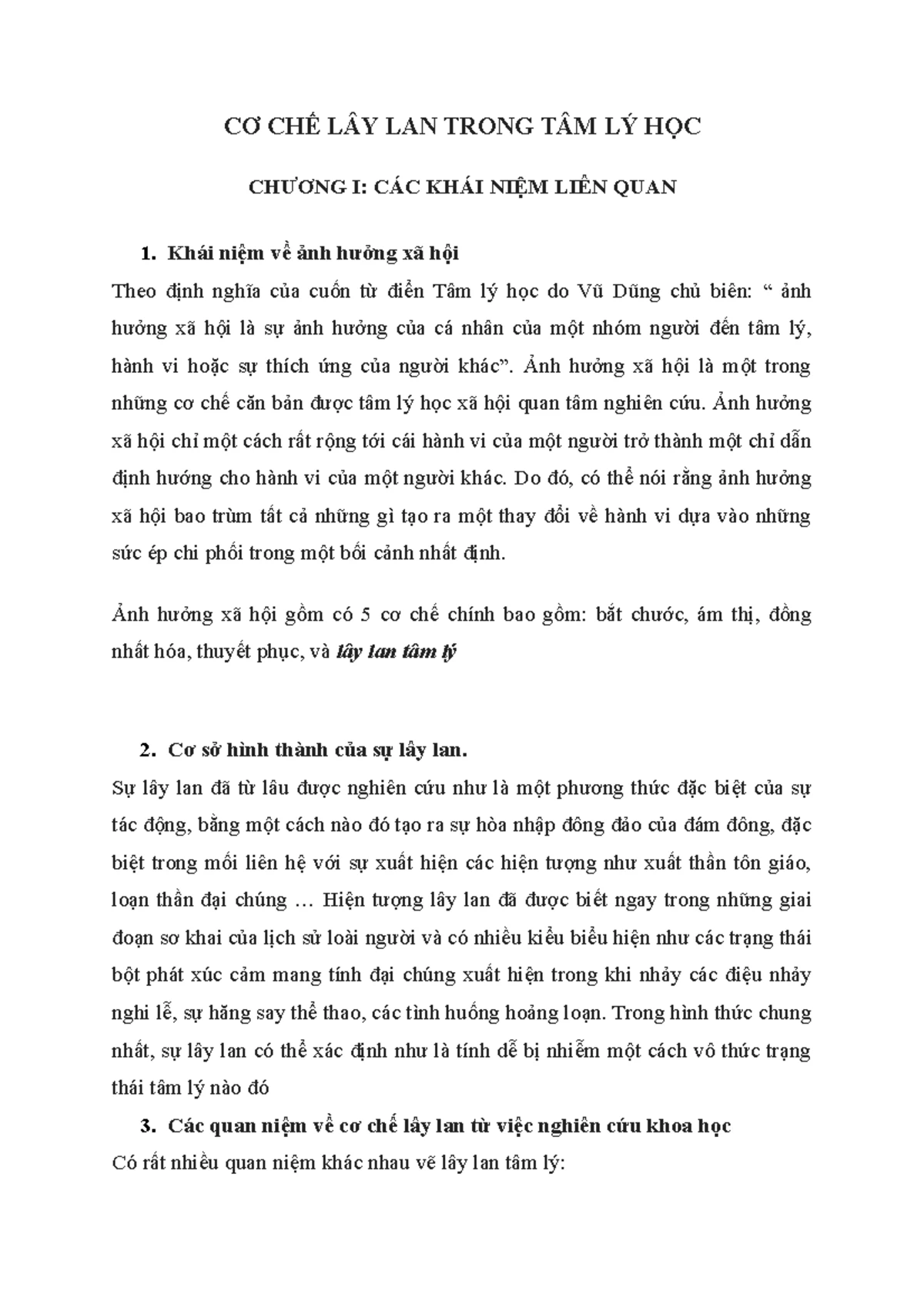 CƠ CHẾ LÂY LAN Trong TÂM LÝ HỌC - CƠ CHẾ LÂY LAN TRONG TÂM LÝ HỌC CHƯƠNG I: CÁC KHÁI NIỆM - Studocu