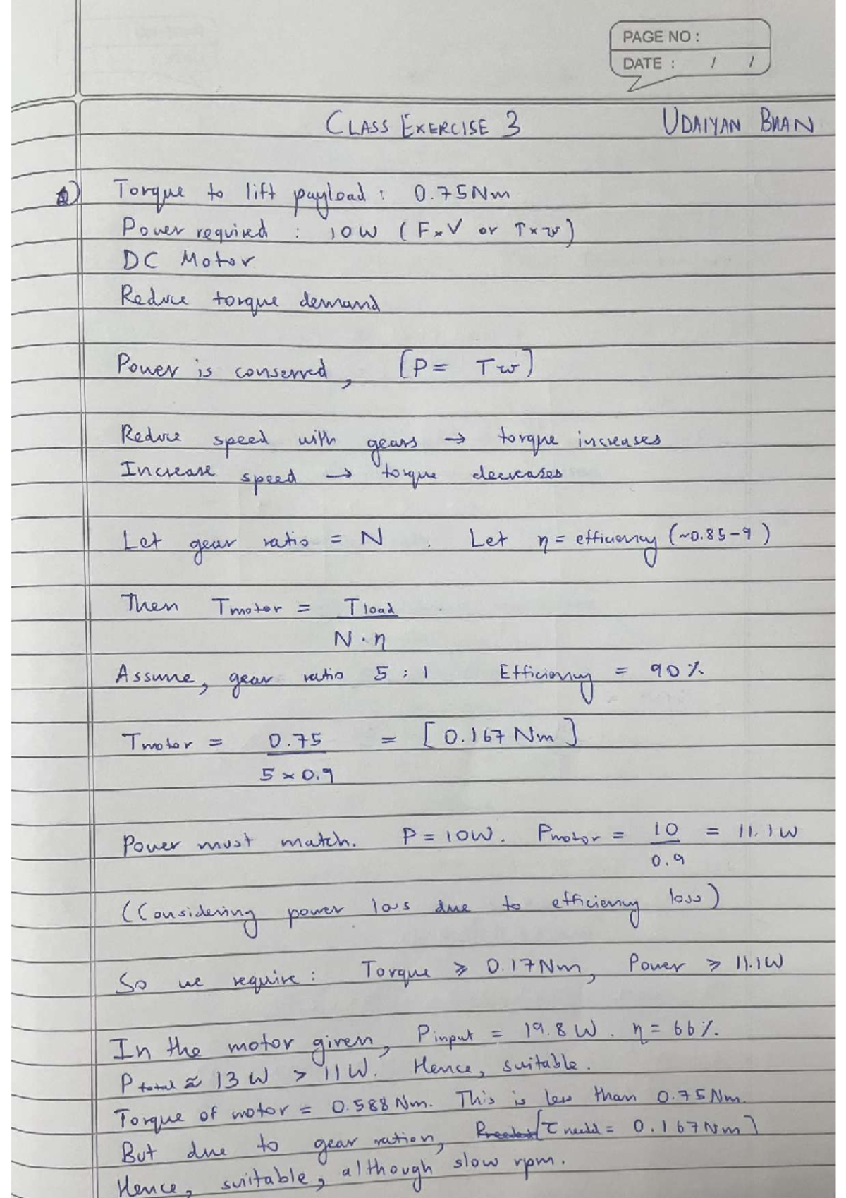 LM2 Classwork 3: Torque and Power Calculations for DC Motor - Studocu