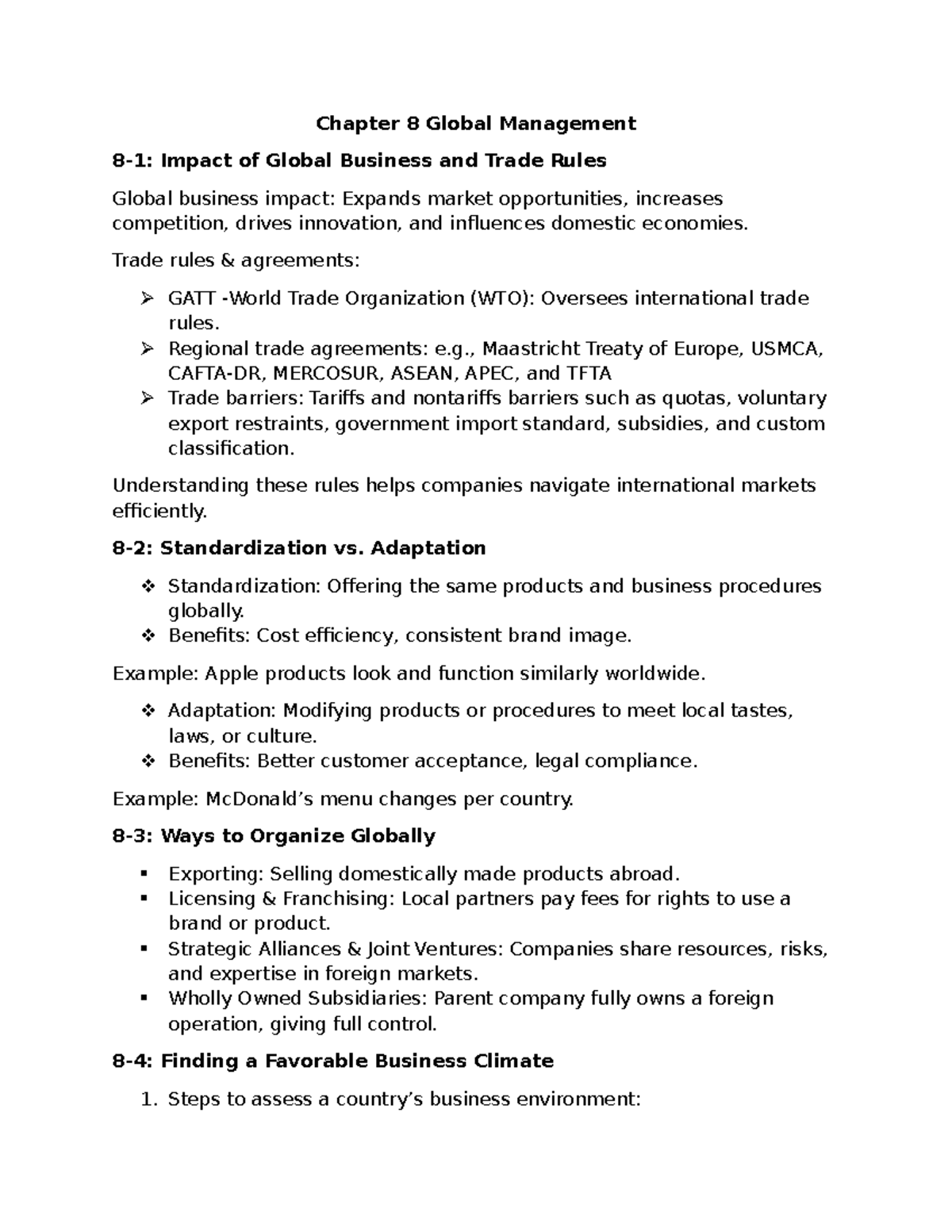 MGT 381 Chapter 8 Global Management: Trade Rules & Strategies - Studocu