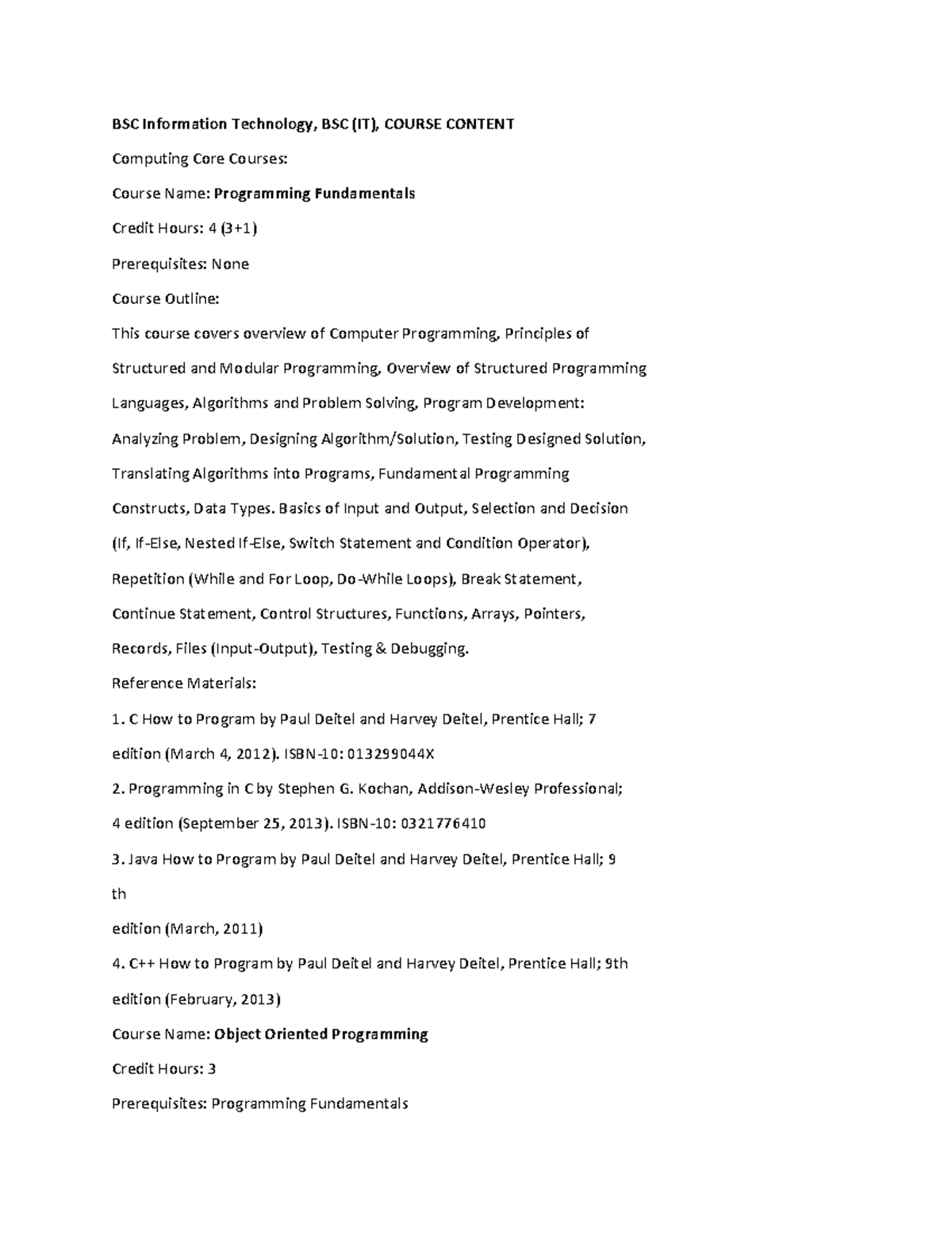 BSC IT 2-Year Program: Course Outlines and Core Subjects Overview - Studocu