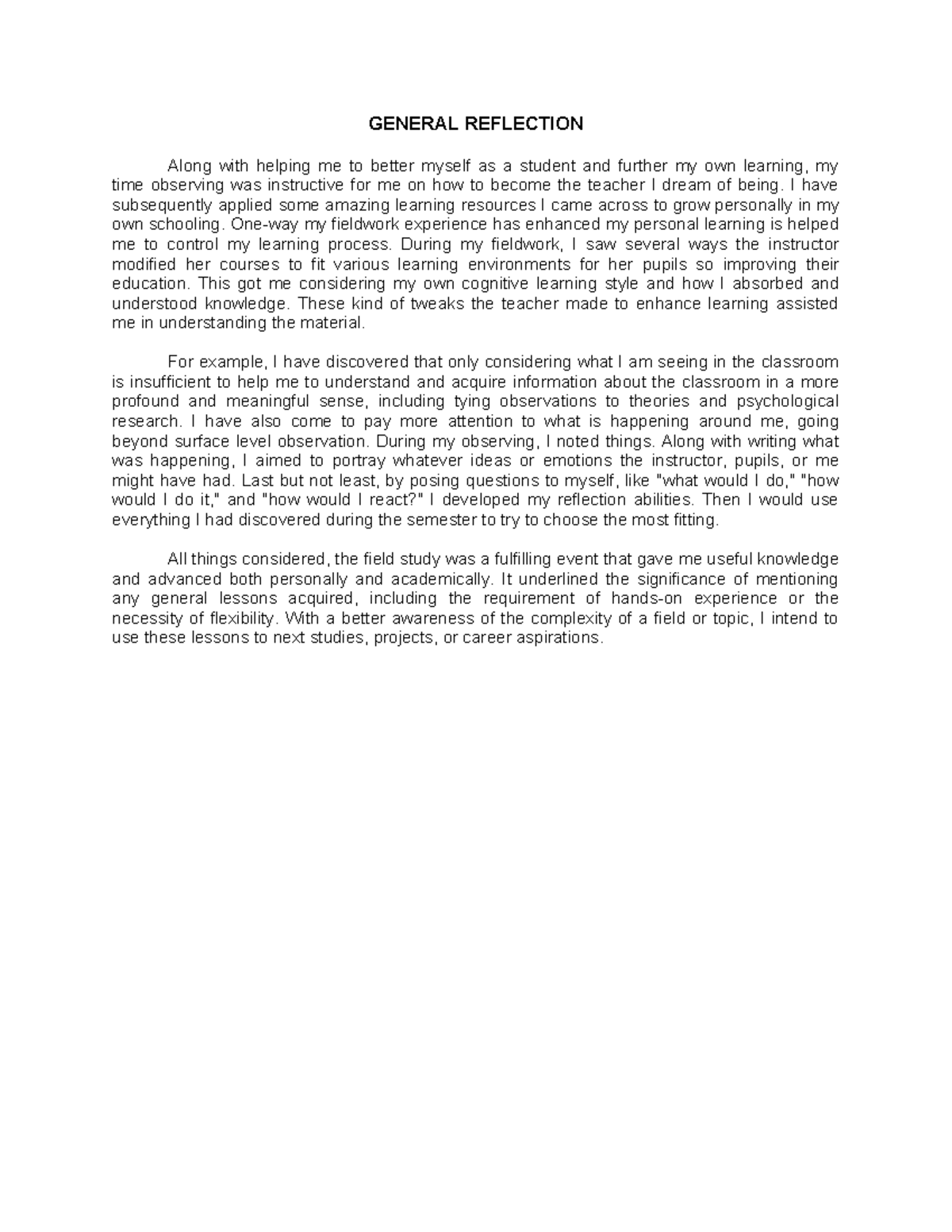 General Reflection FS - I just need to see this document. - GENERAL ...