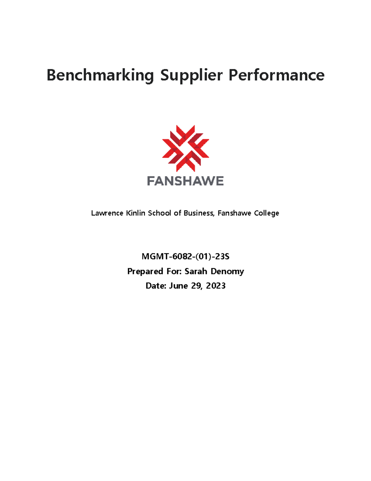Module 8 Assignment: Benchmarking Supplier Performance Analysis - MGMT ...