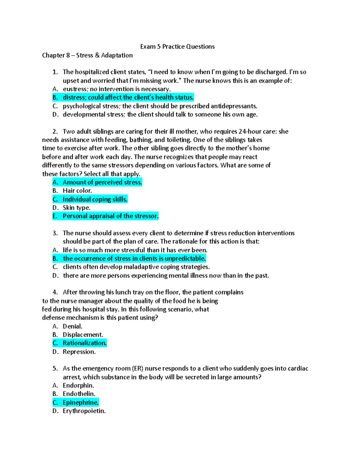 Exam 5 Practice Questions - Exam 5 Practice Questions Chapter 8 3 ...