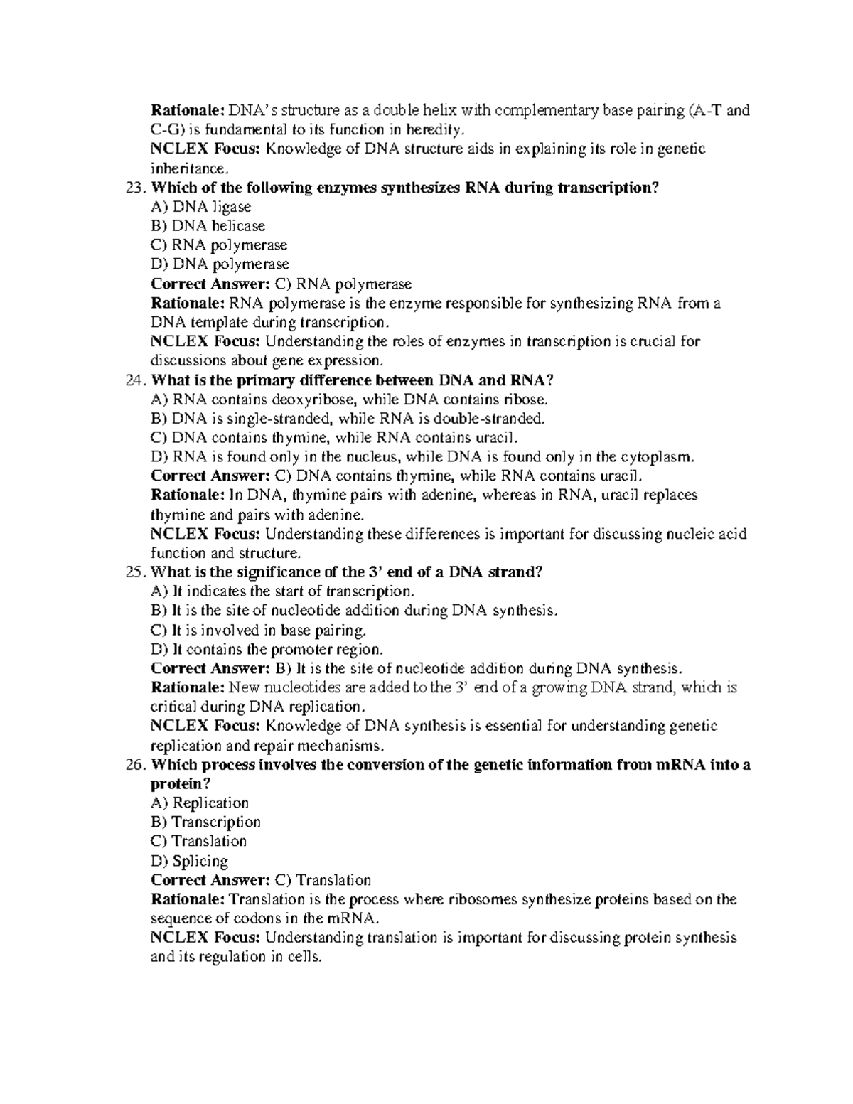 Genetics Test Bank: DNA Structure & Function Insights (2024) - Studocu