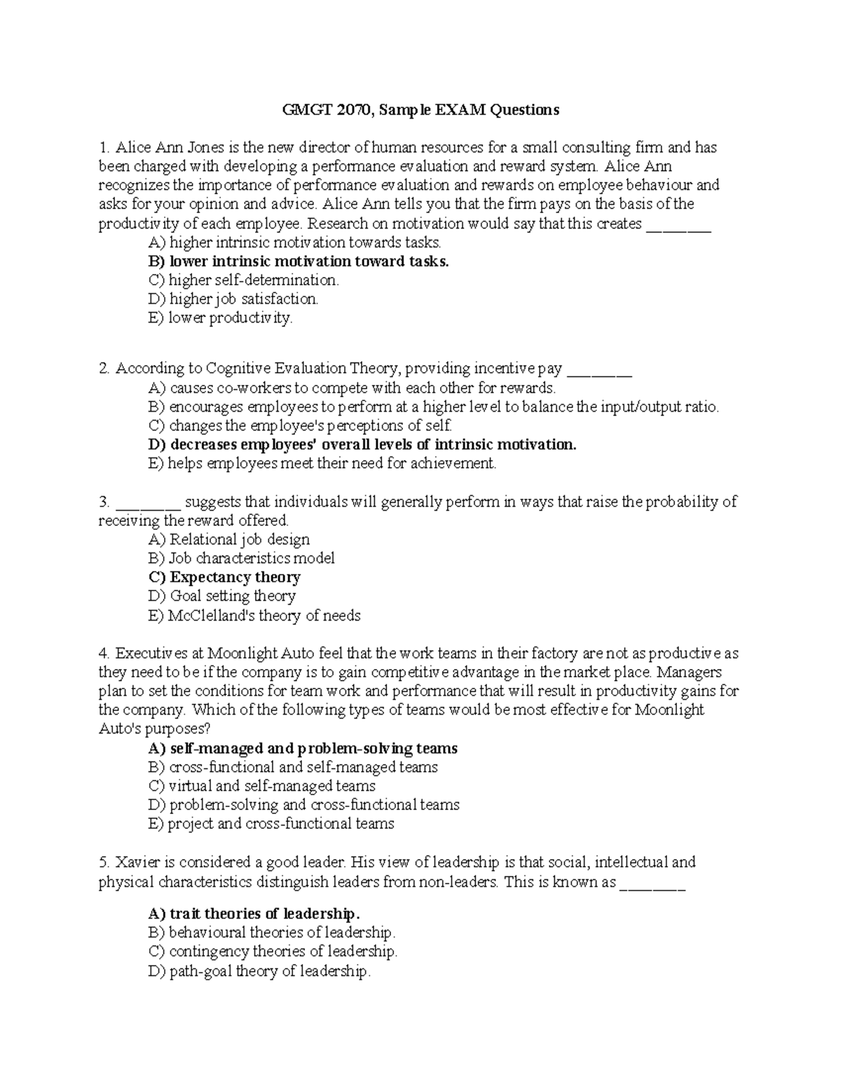 GMGT 2070, Sample Exam Questions with Answers - Studocu