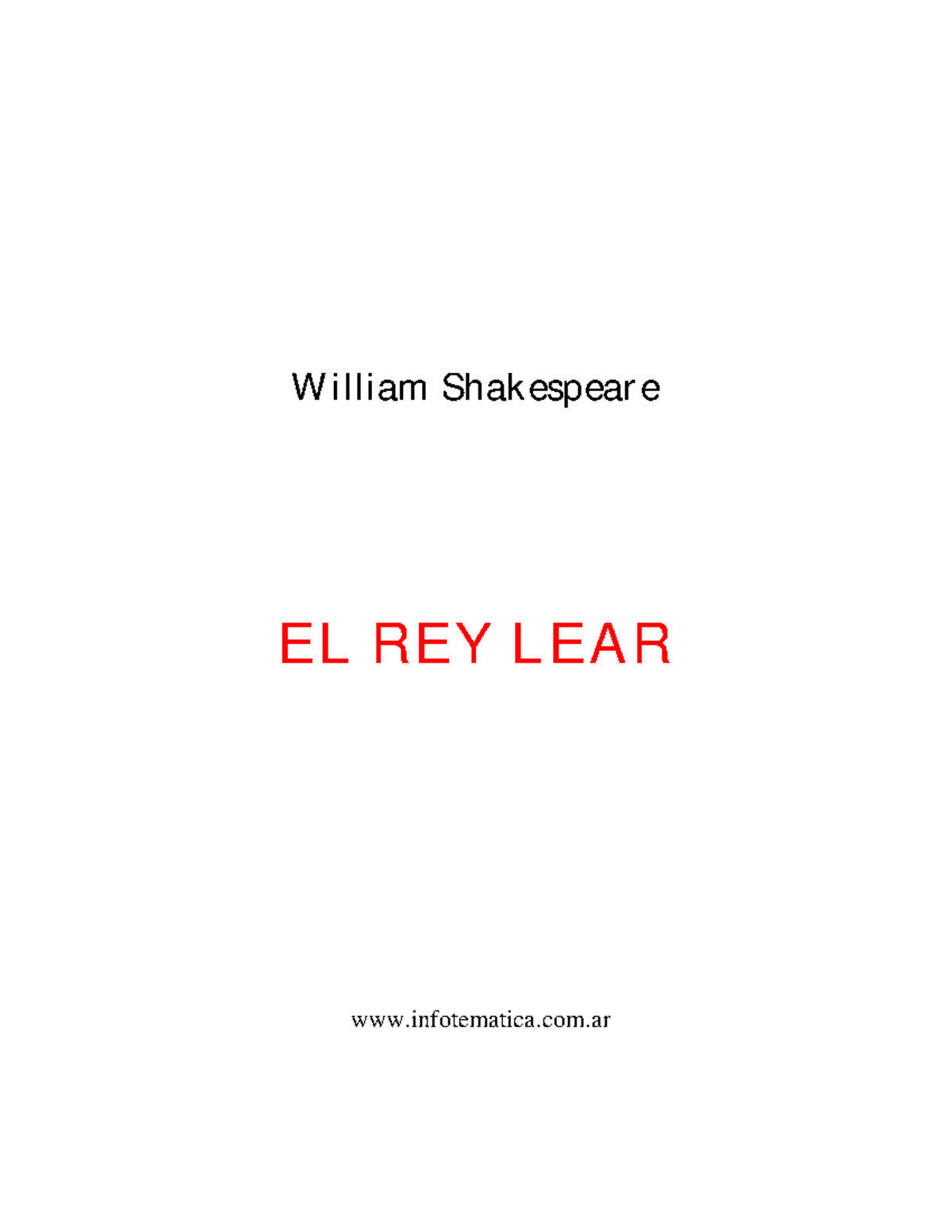 EL REY LEAR - Texto Completo de William Shakespeare (Dominio Público ...