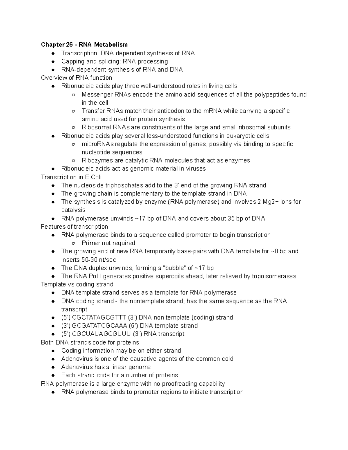 DNA and RNA Structure, Function, and Protein Synthesis - BIO 101 Notes ...