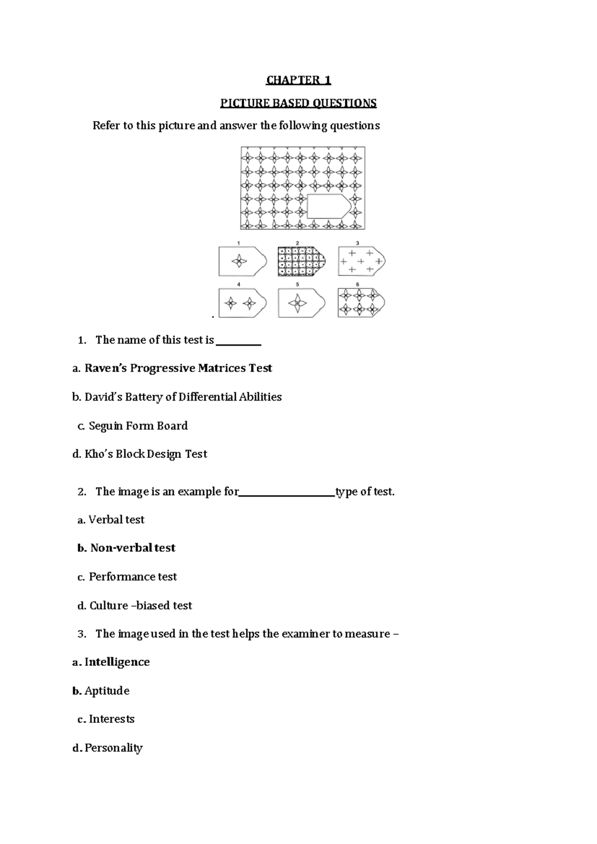 Picture-Based Question Analysis for Psychology Tests (PSY101) - Studocu