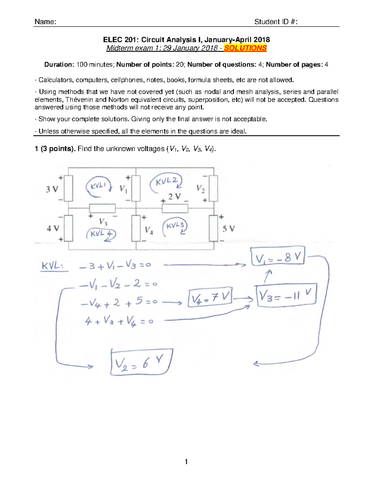 ELEC 201: Midterm Exam 1 Solutions - Circuit Analysis I, Feb 2018 - Studocu