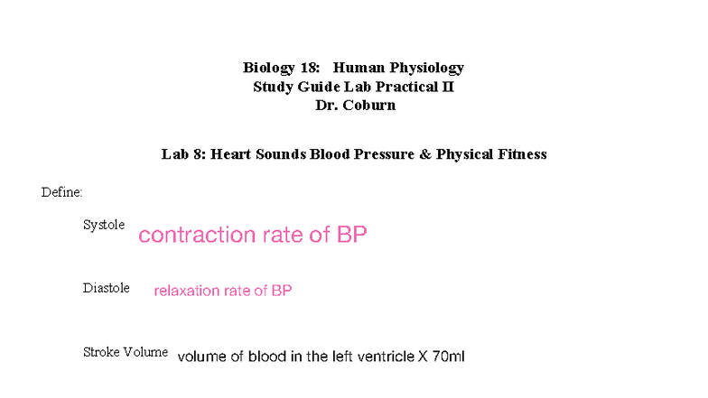 Biology 18: Human Physiology Lab Practical II Study Guide - Studocu