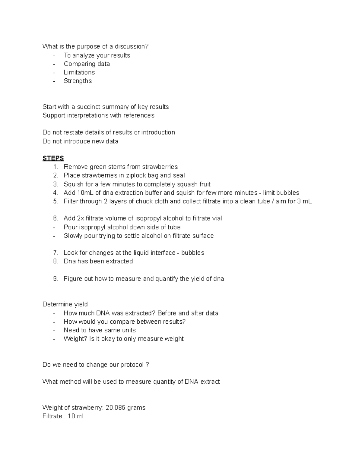 DNA Extraction Protocol - Practical Report (BIO101) - Studocu