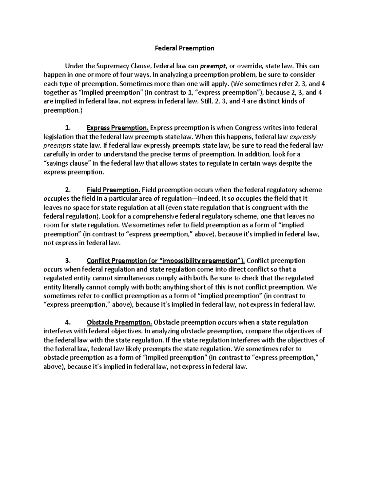 Federal Preemption Overview: Understanding the Supremacy Clause - Studocu