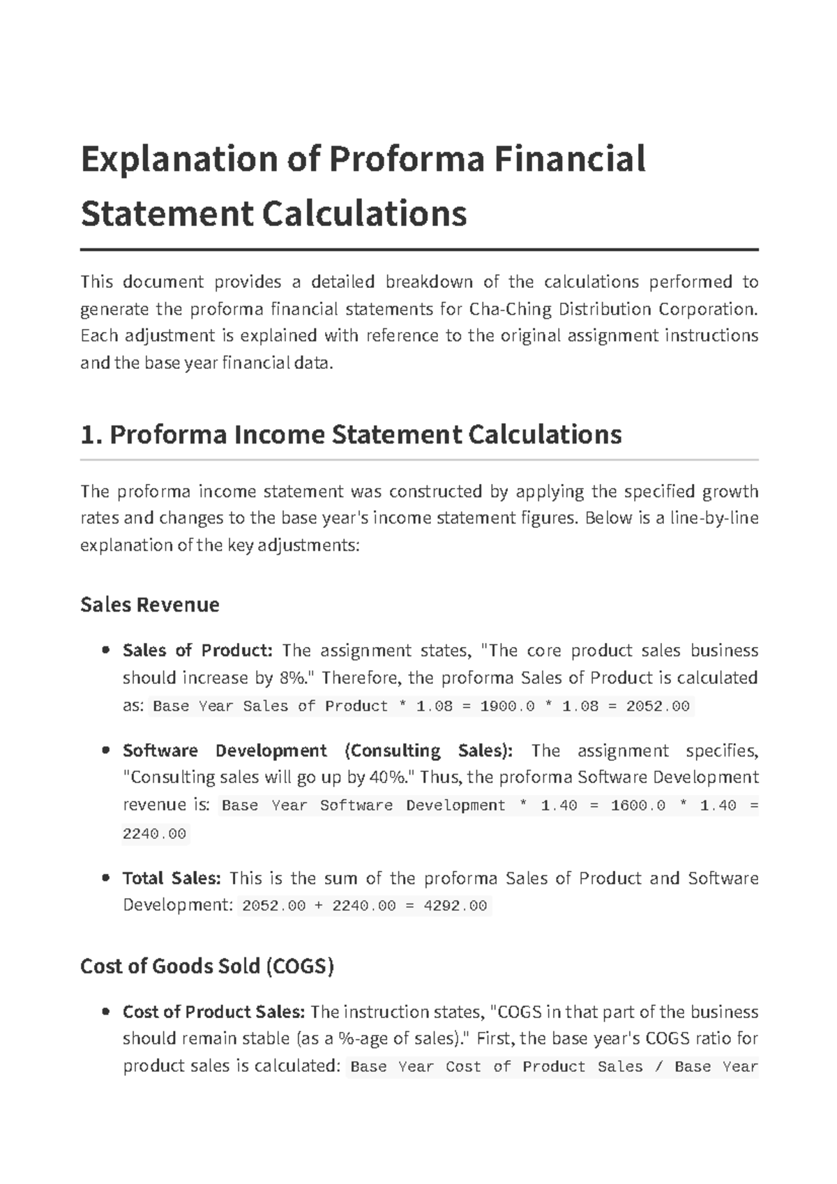Proforma Financial Statement Calculations Explained - Studocu