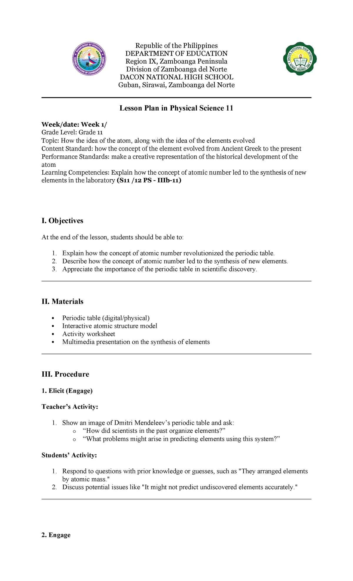 Grade 11 Physical Science Lesson Plan - Week 3 on Intermolecular Forces ...