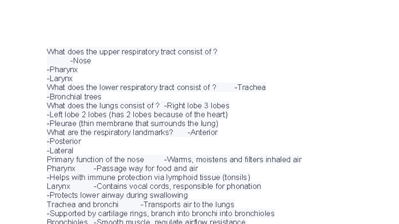 HA Respiratory System Exam 3: Anatomy, Assessment, and Pathology - Studocu