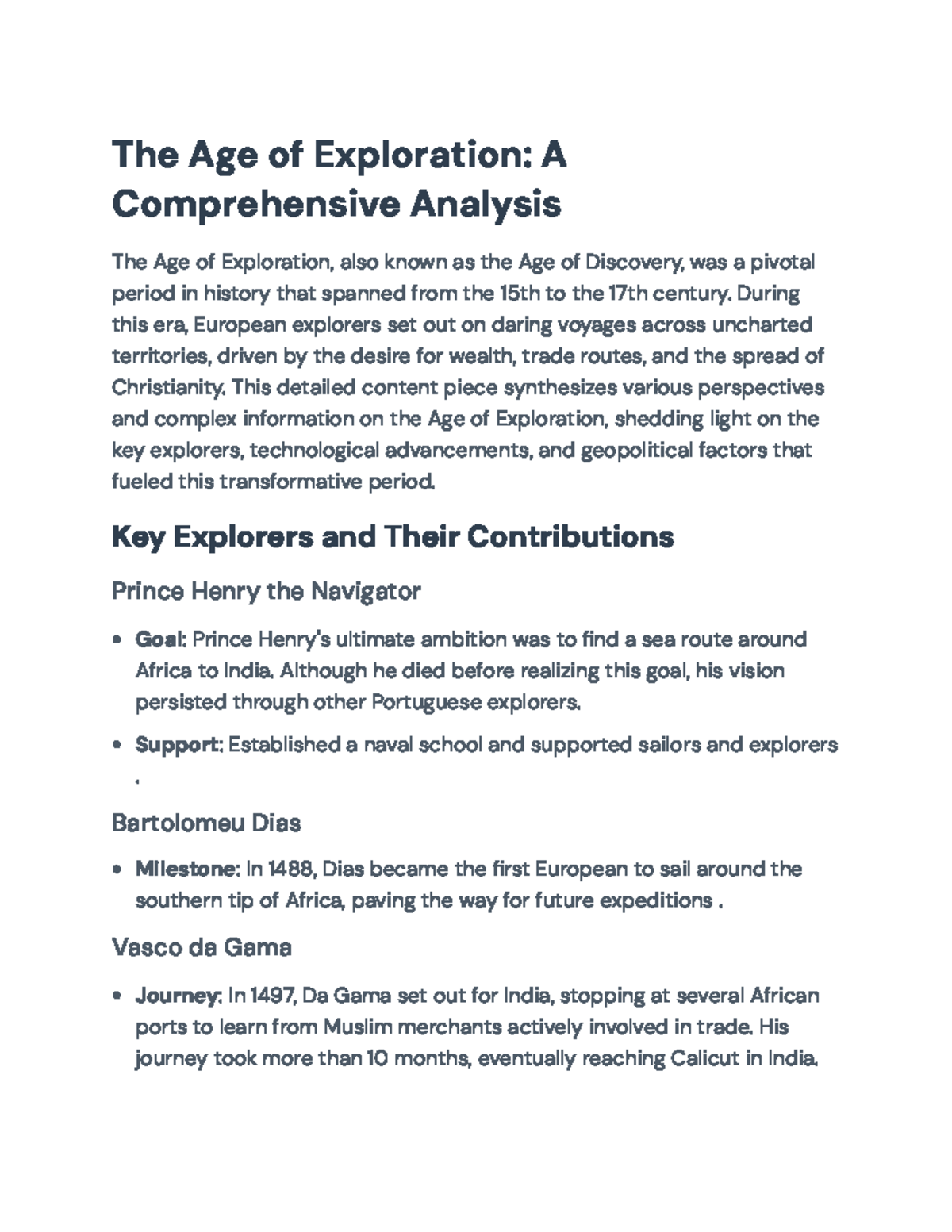 The Age of Exploration (HIST 101): Key Explorers & Their Impacts - Studocu