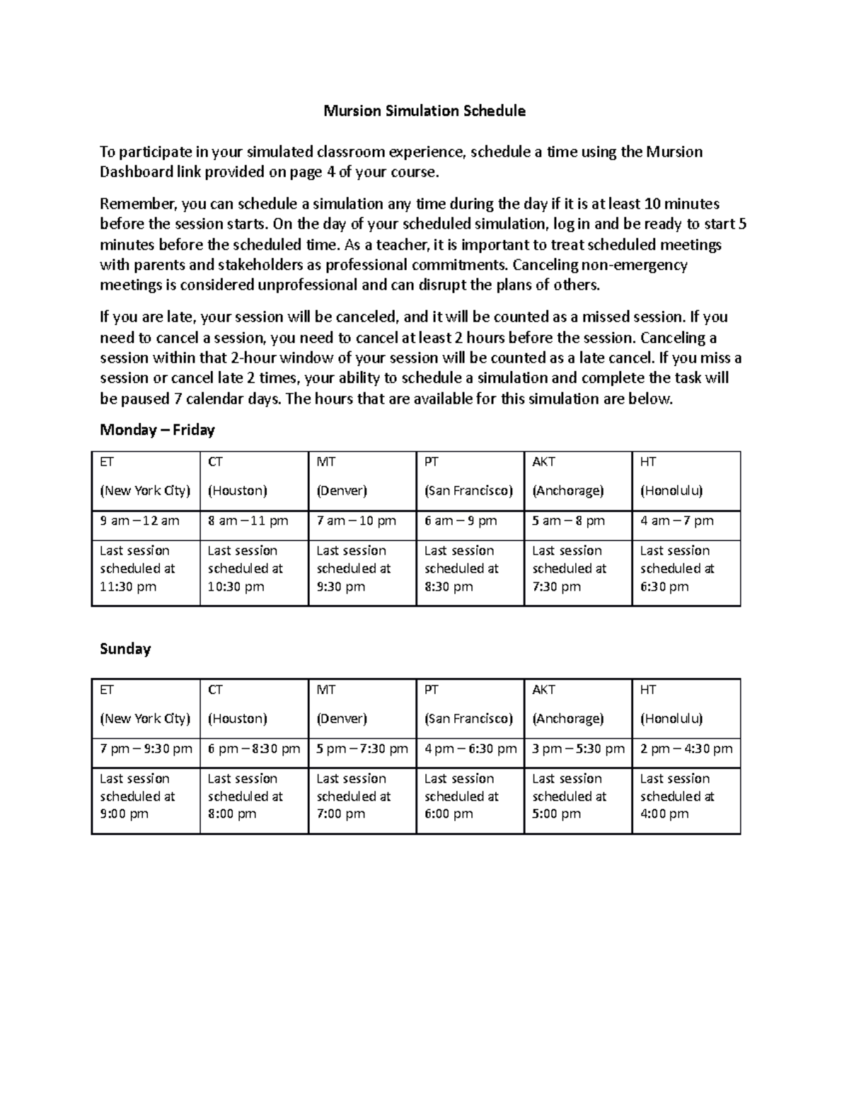 Mursion simulation schedule - Mursion Simulation Schedule To ...