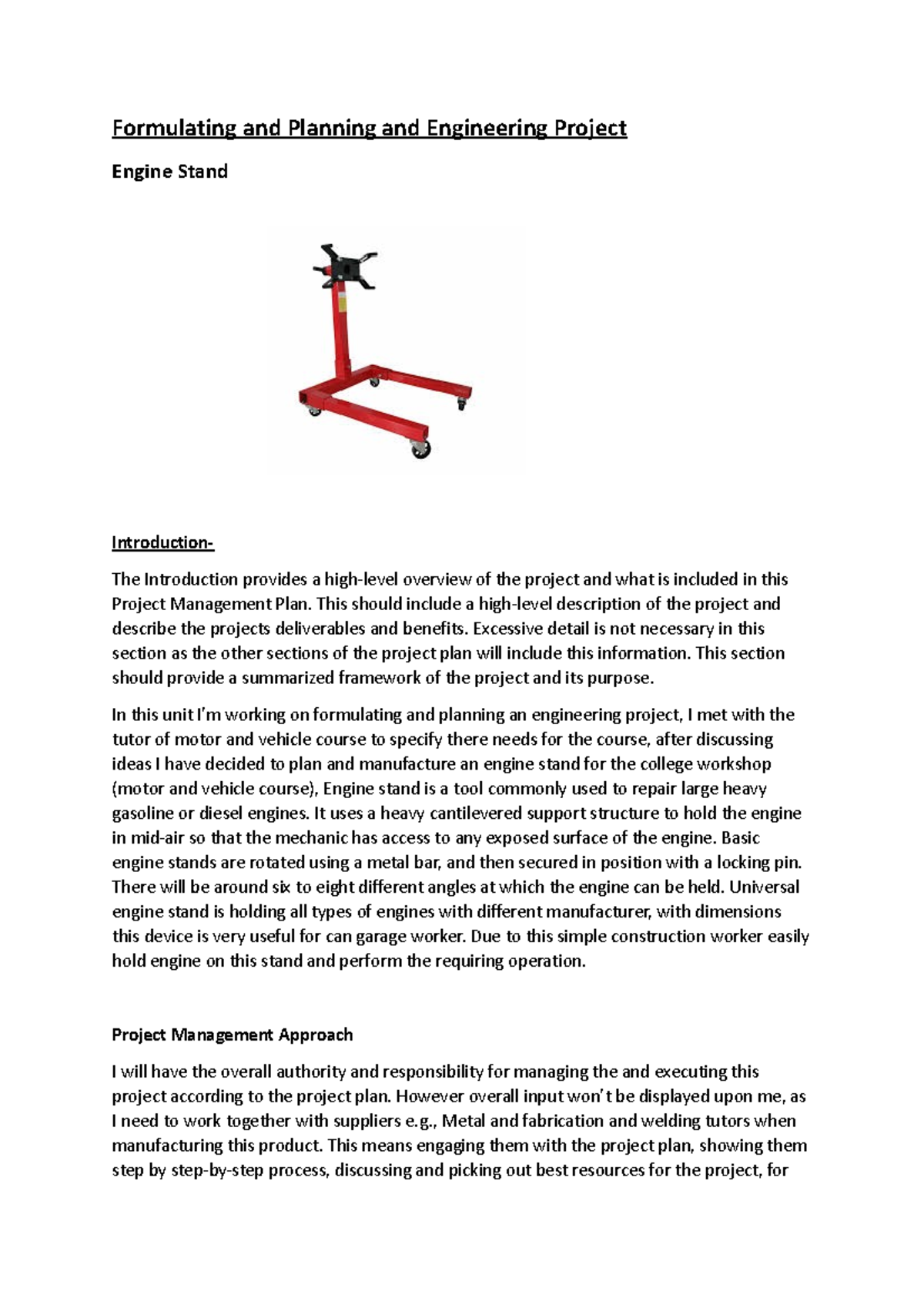 U4A1 Engine Stand - Formulating and Planning and Engineering Project ...