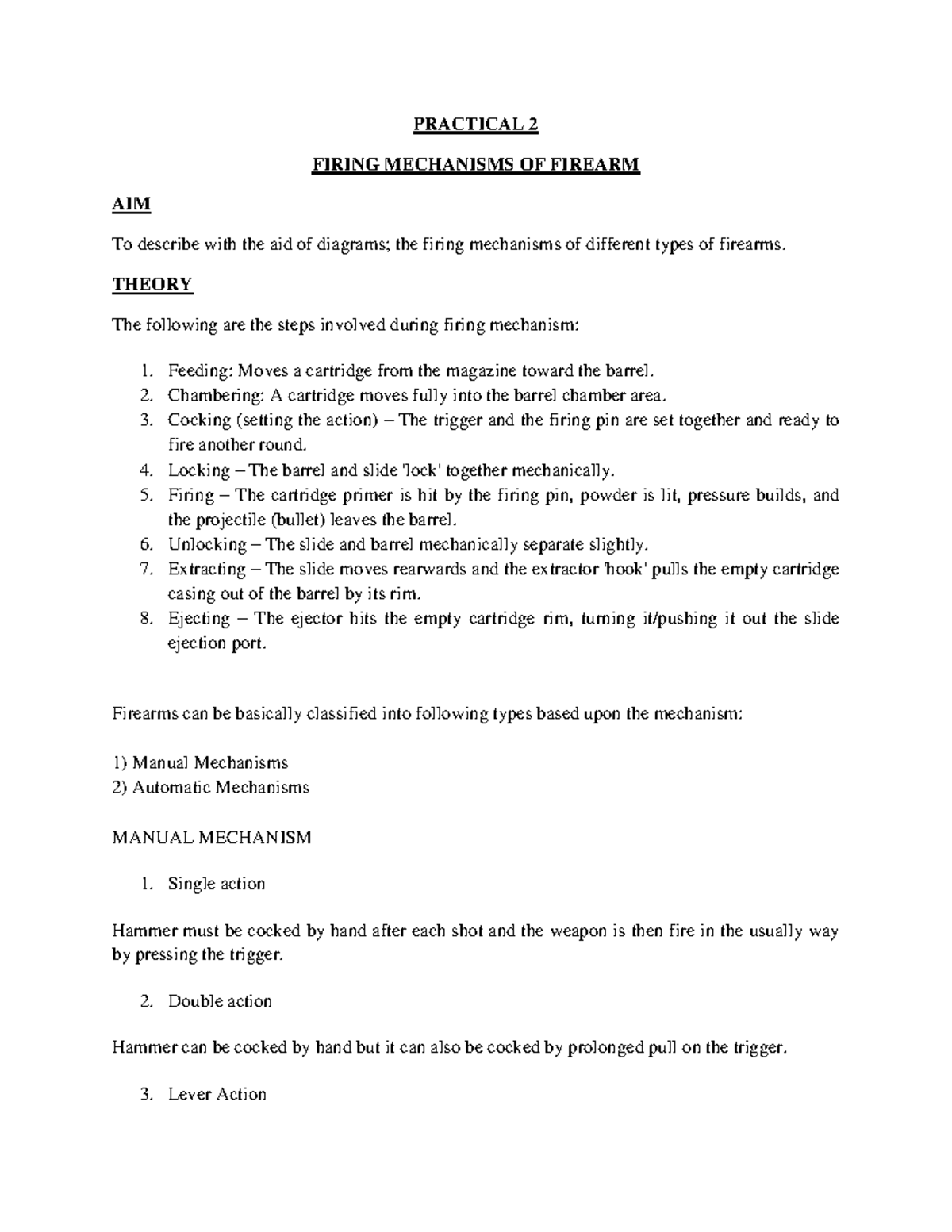 Firing Mechanisms of Firearms: Practical Overview and Diagrams - Studocu