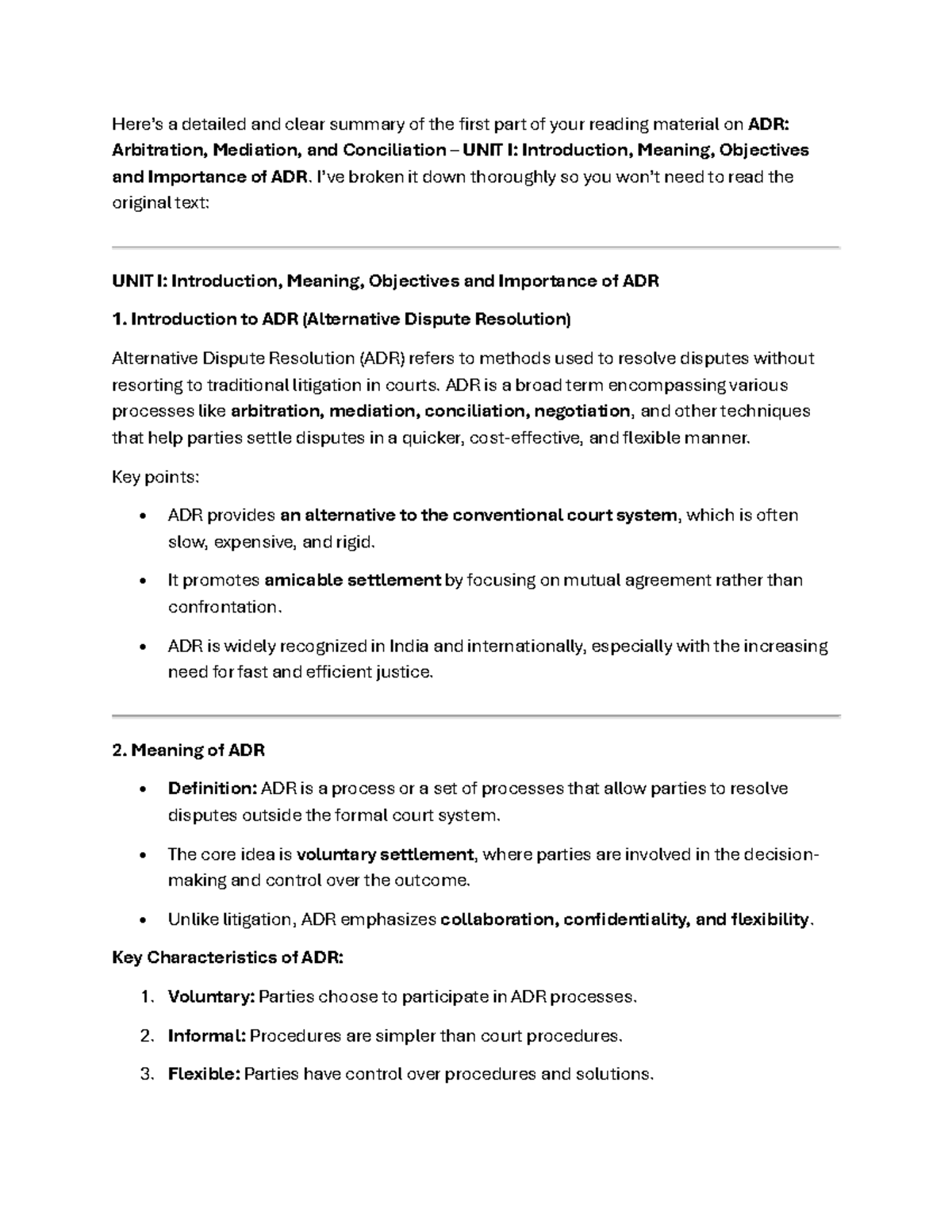 Summary of ADR Mechanisms: Arbitration, Mediation, and More (Course ...