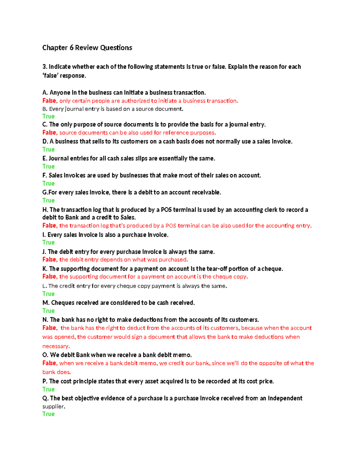 Accounting - Chapter 6 Review Questions - Chapter 6 Review Questions 3 ...