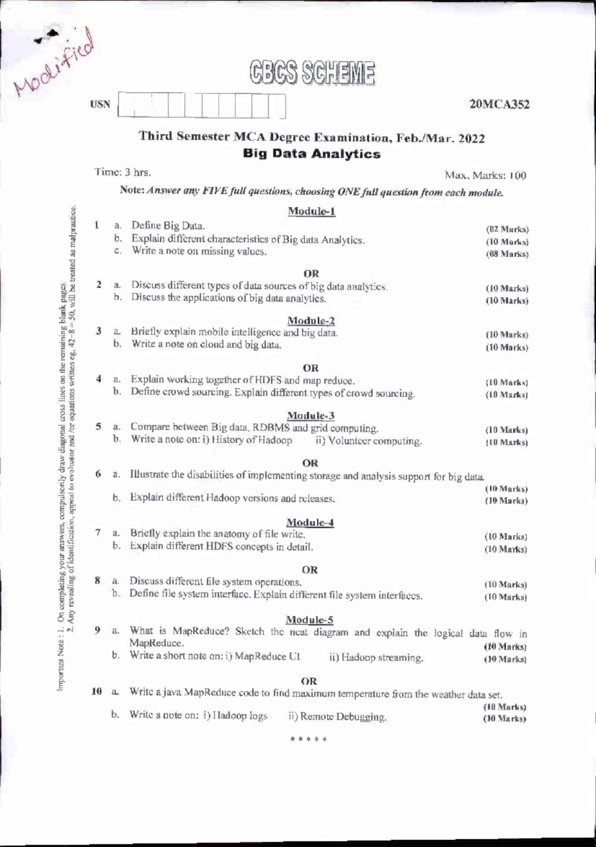 SCH 20MCA352 - Big Data Analytics Exam Scheme & Solutions - Studocu