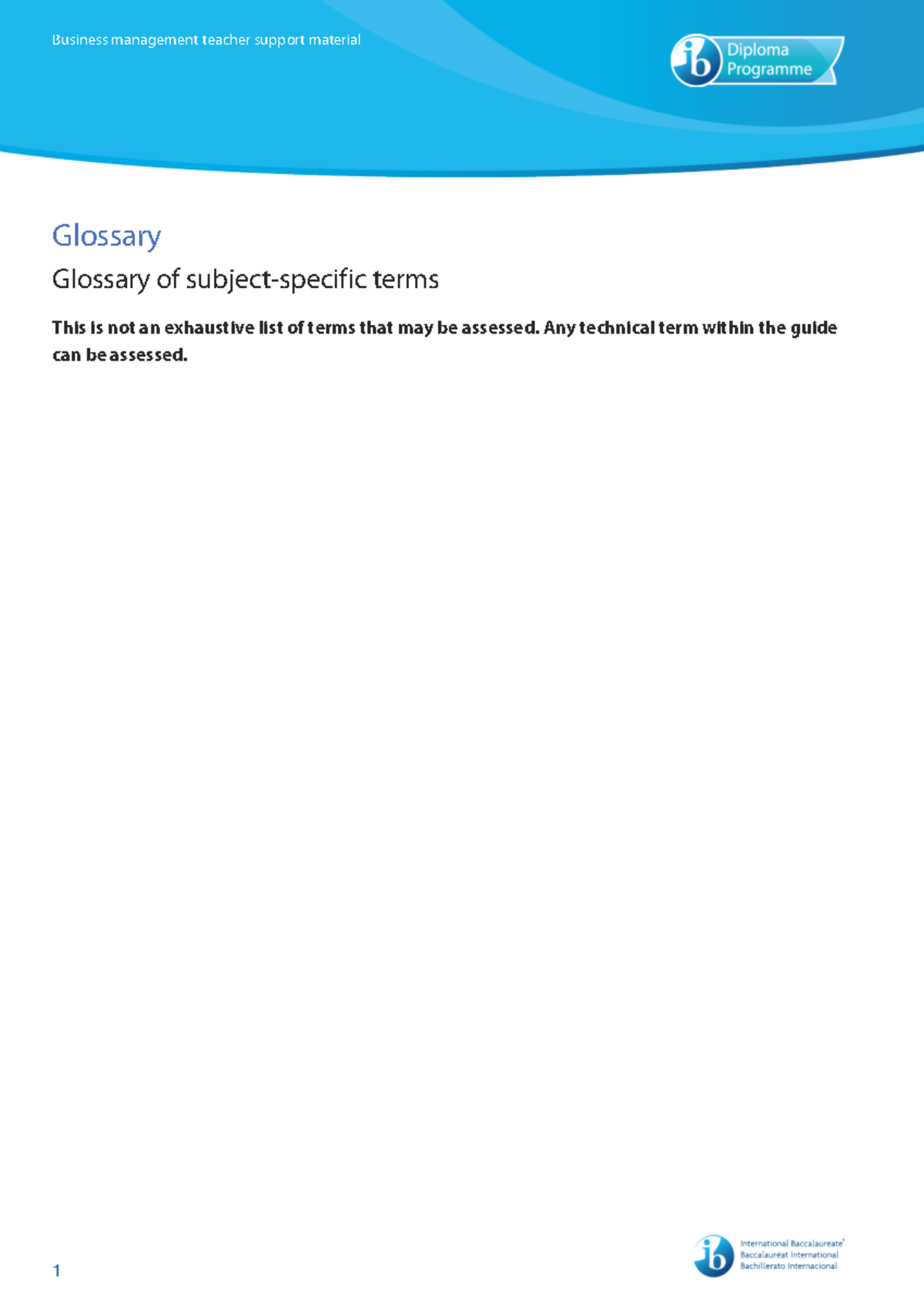IB Business Management Glossary of Key Terms and Definitions - Studocu