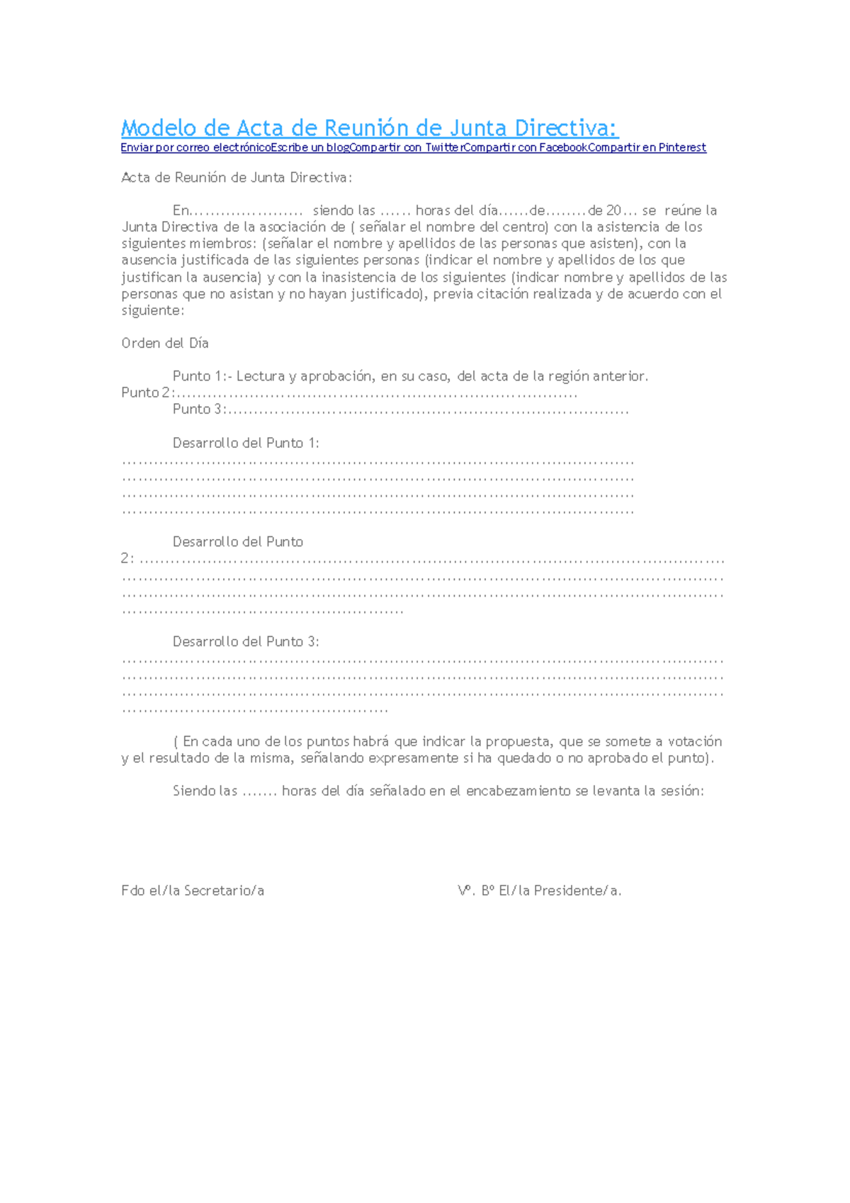 Modelo de Acta Reunión Junta Directiva: Plantilla y Ejemplos - Studocu