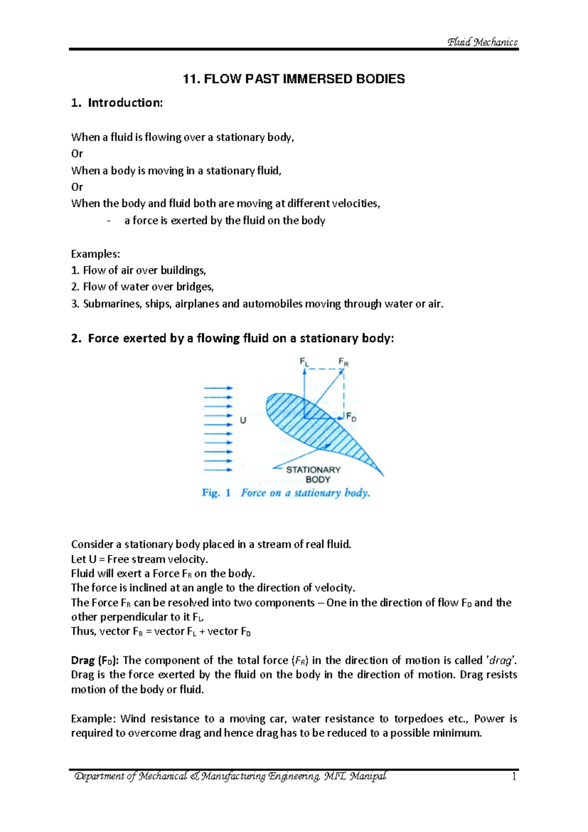 11B. FLOW PAST Immersed Bodies - 11. FLOW PAST IMMERSED BODIES 1 ...