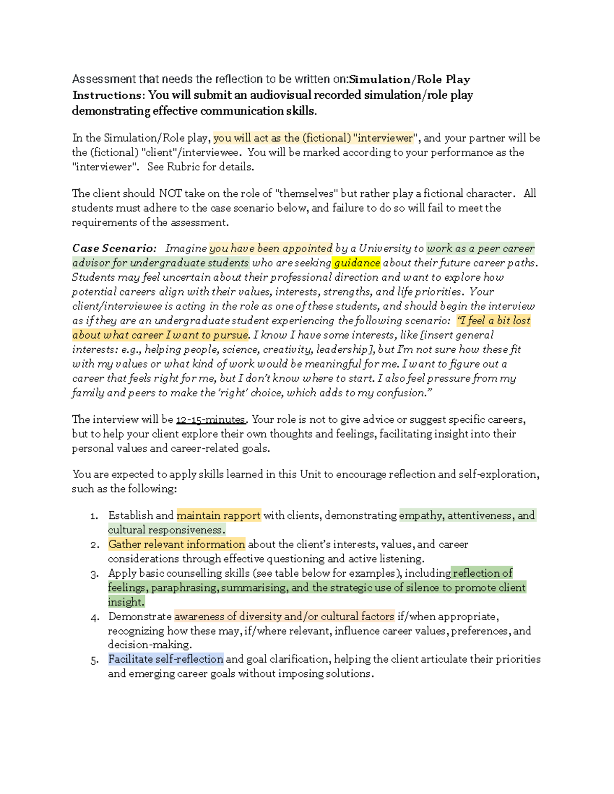 Role Play Assessment Reflection: PSYU2222 Communication Skills - Studocu