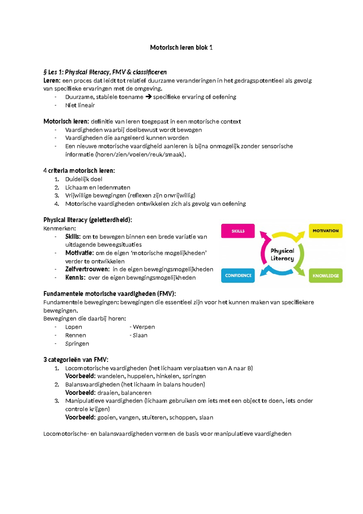 Motorisch Leren Blok 1: Basisprincipes & Vaardigheden - Studeersnel