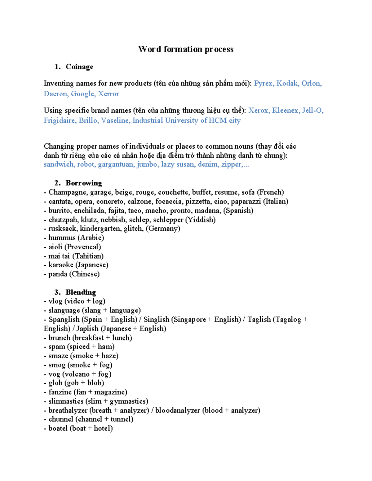 Word Formation Processes in English: Types and Examples - Studocu