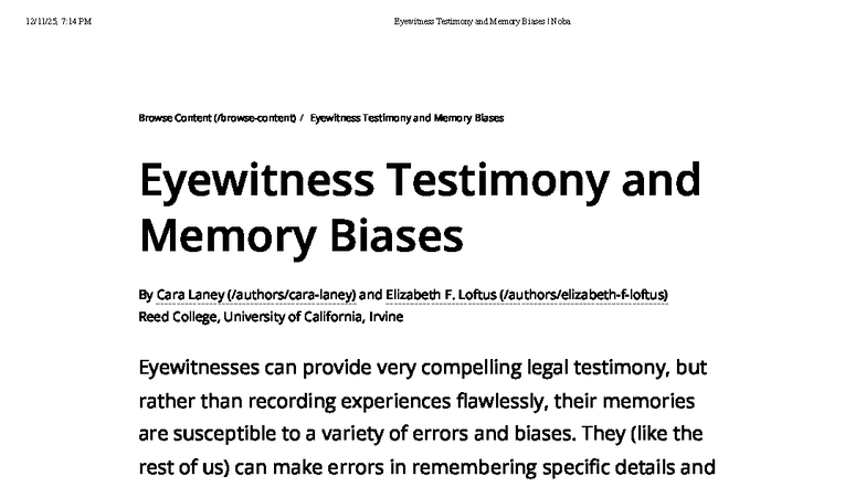 PSY 101: Eyewitness Testimony & Memory Biases - A Cognitive Perspective ...