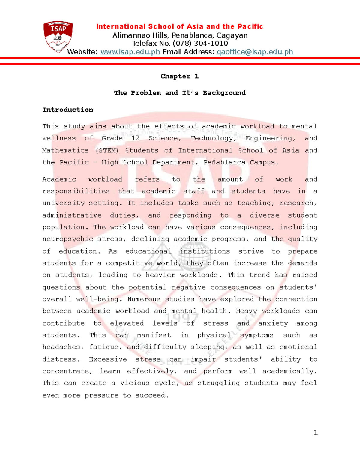 The Impact of Academic Workload on the Mental Wellness of Grade 12 STEM ...