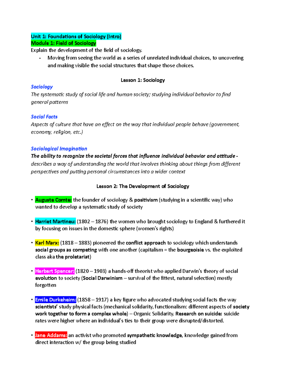 Sociology Study Guide (Course Code: SOC101) - Foundations & Major ...