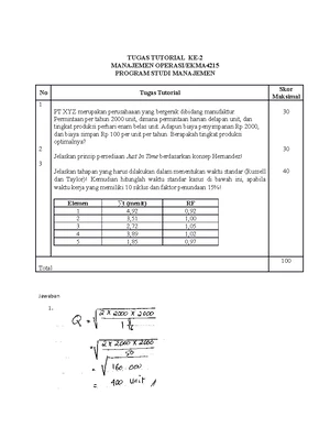 TUGAS TUTORIAL 3 EKMA4215: Manajemen Operasi dan Kebutuhan Produksi - Studocu