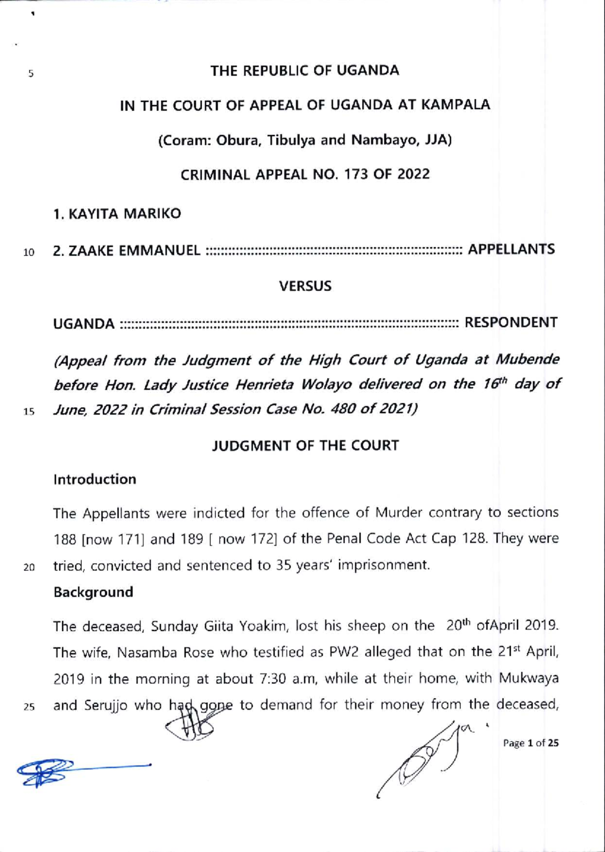 Kayita Mariko & Another v. Uganda: Criminal Appeal No. 173/2022 ...