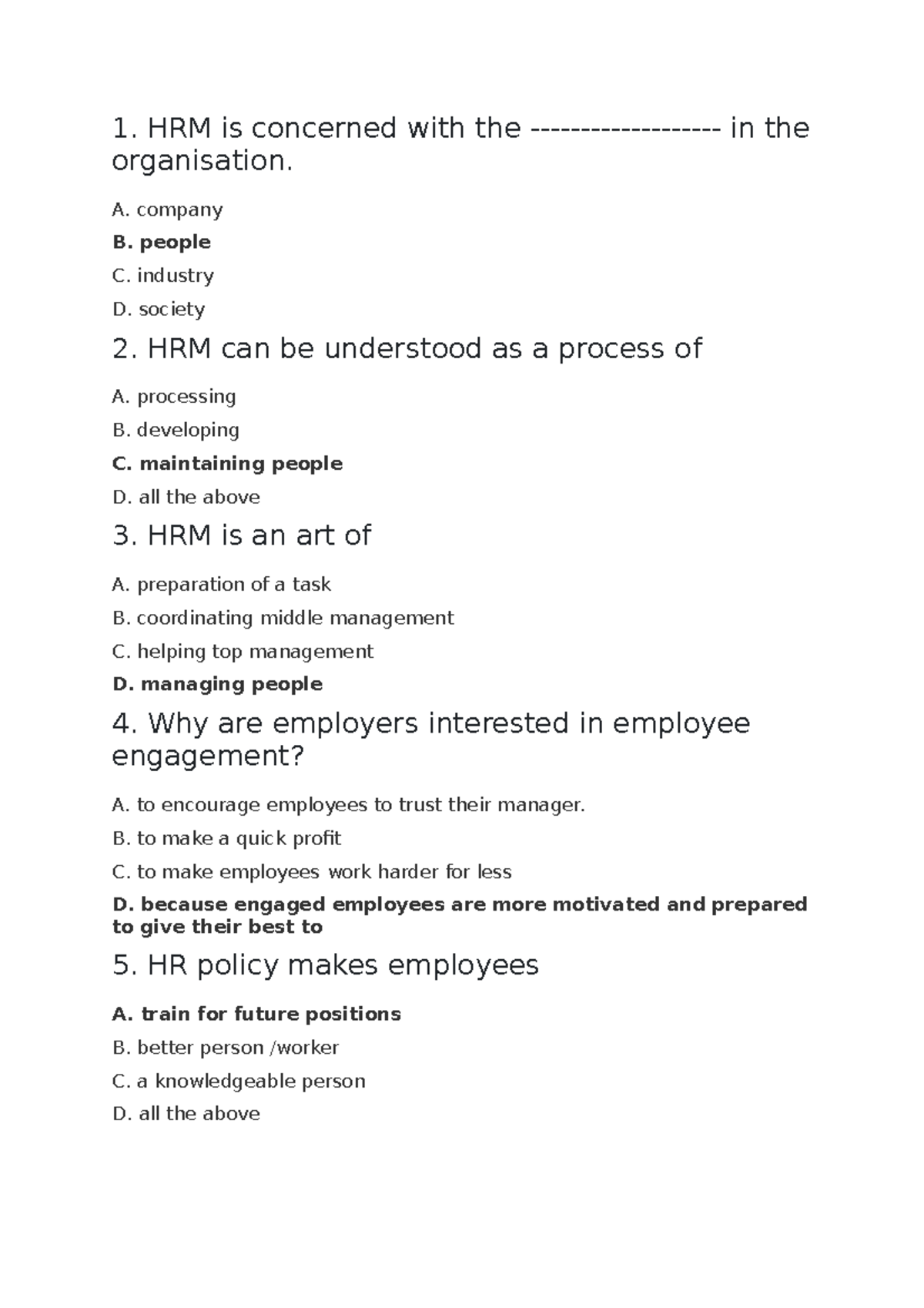 HRM MCQ Review - Multiple Choice Questions for Study - Studocu