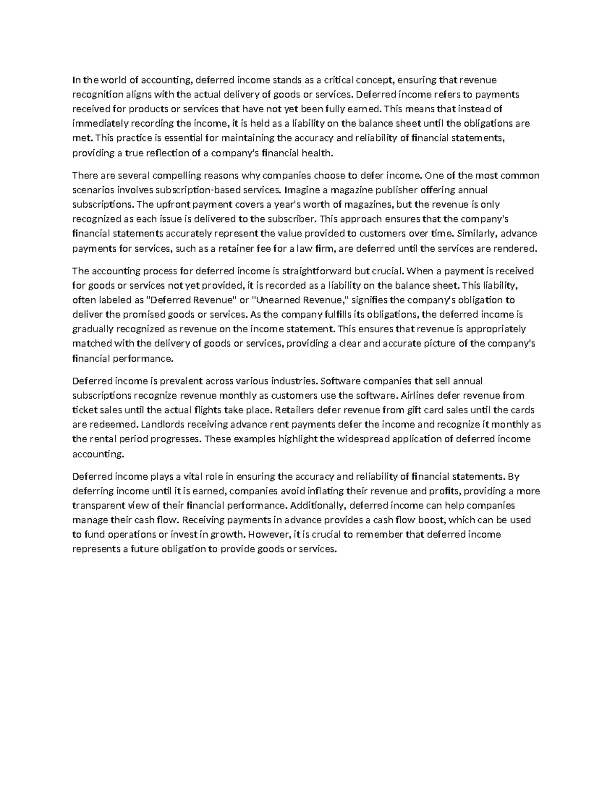 ACC 101: Understanding Deferred Income in Accounting Principles - Studocu