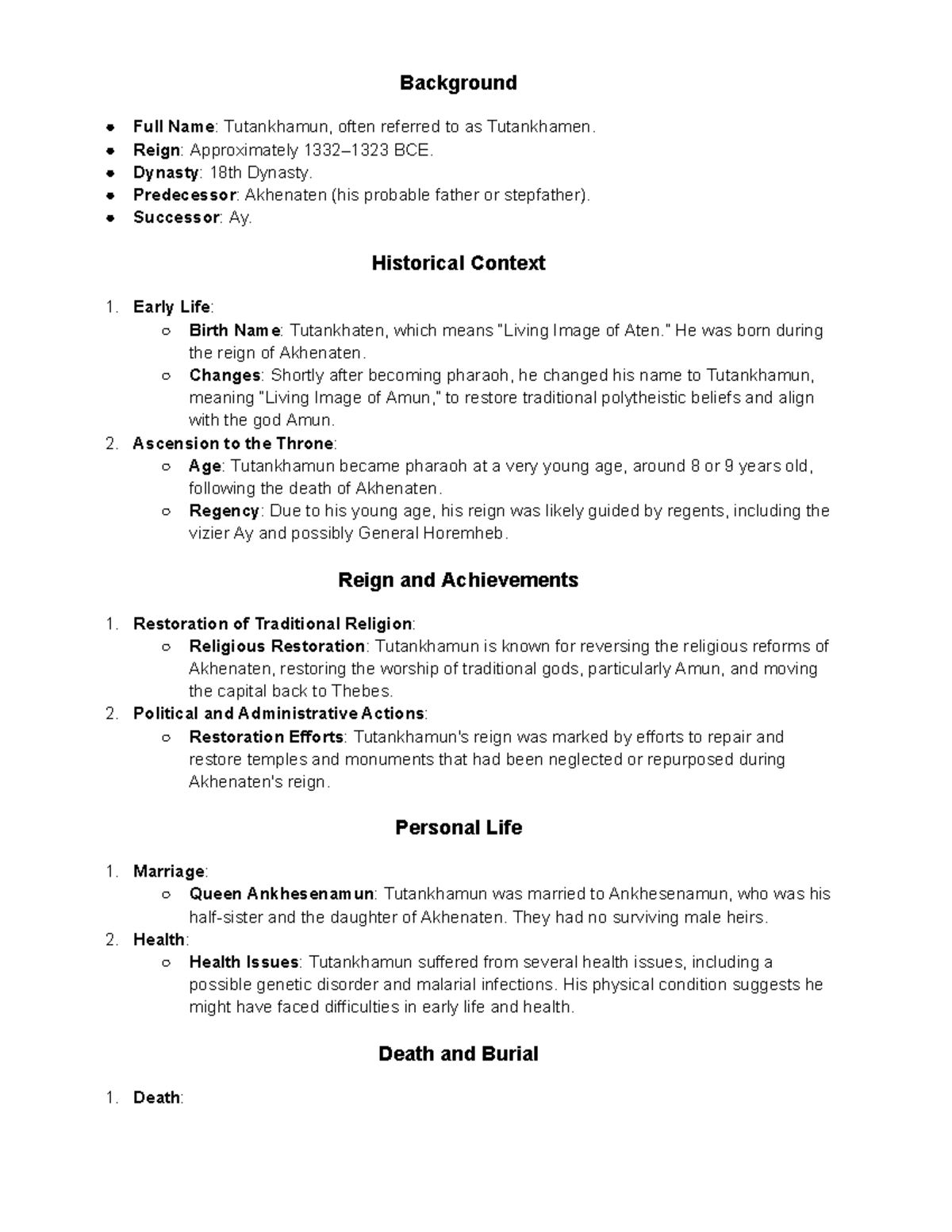 Tutankhamun: A Study of the Young Pharaoh's Reign - 1123 - Studocu