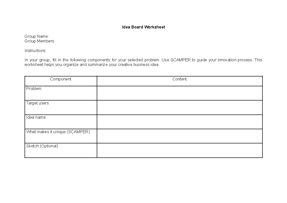 07 Idea Board Worksheet - entrepreneurship and leardership - Idea Board ...
