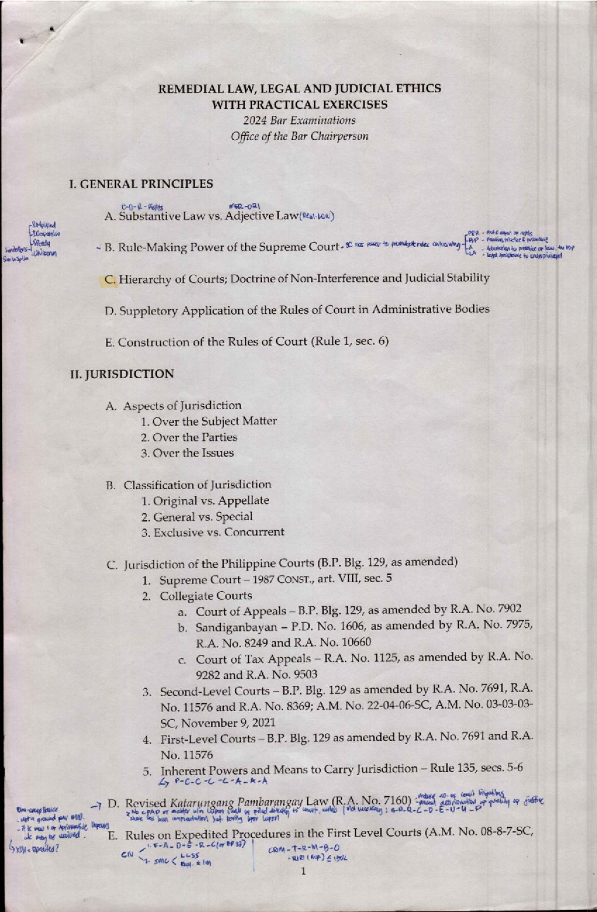REMEDIAL LAW & LEGAL ETHICS: 2024 Bar Exam Syllabus & Exercises - Studocu