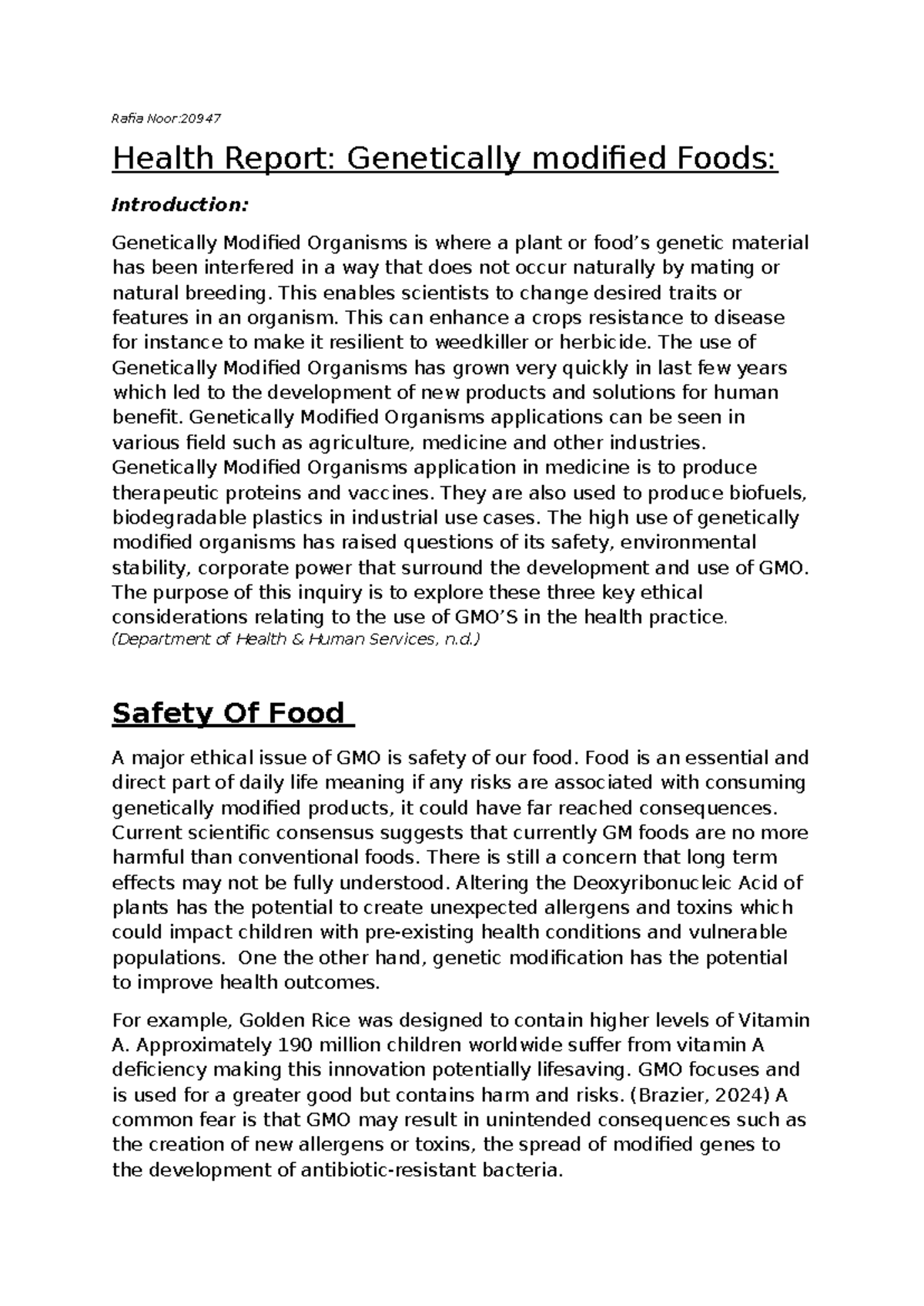 Genetically Modified Foods: Health Assignment (HLS 20947) - Studocu