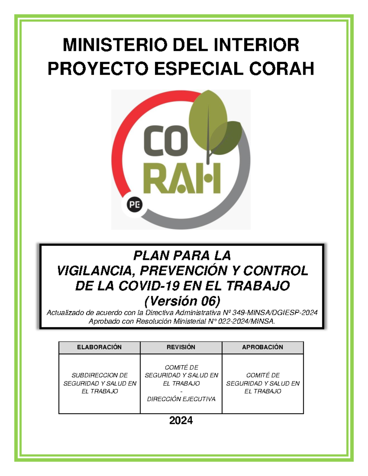 Plan CORAH para Vigilancia y Control de COVID-19 en el Trabajo (Vers. 0 ...