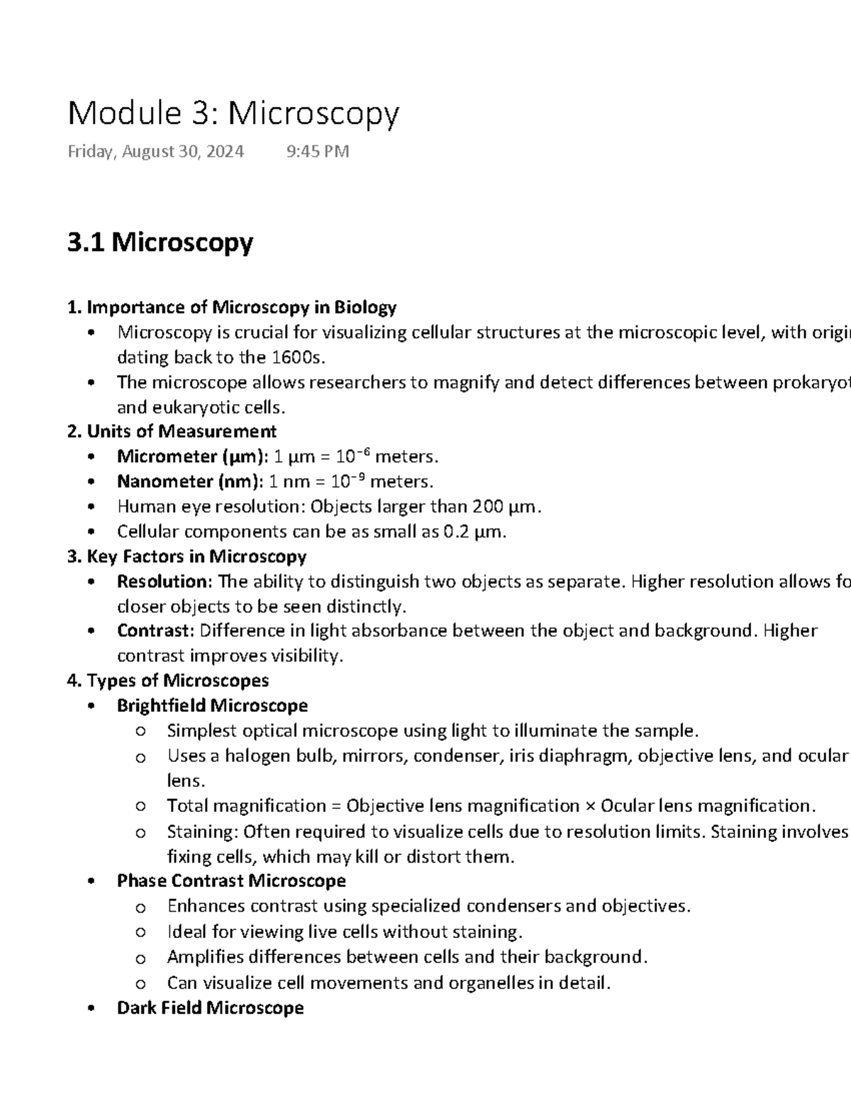 Module 3 microscopy - 3 Microscopy Importance of Microscopy in Biology ...
